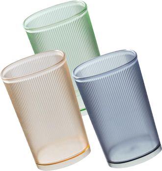 BESPORTBLE 3 St&uuml;ck 500ml Zahnb&uuml;rstenbecher aus Kunststoff mit Streifenstruktur Stapelbarer Mundwasserbecher f&uuml;r Haushalt und Bad Transparent in Gr&uuml;n Gelb und Bla