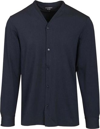 Emporio Armani Homme, Pulls, Bleu, Taille: S Gilet en maille seersucker &agrave; col en V