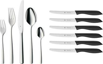 WMF Boston Besteck Set 12 Personen, Essbesteck 60 teilig, Monobloc-Messer, Cromargan Edelstahl poliert & Classic Line Fr&uuml;hst&uuml;cksmesser Set 6-teilig, 23 cm
