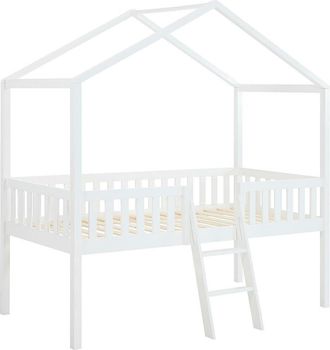 Vente-Unique Halbhohes Hausbett - 90 x 190 cm - Kiefer - Wei&szlig; - NALENY