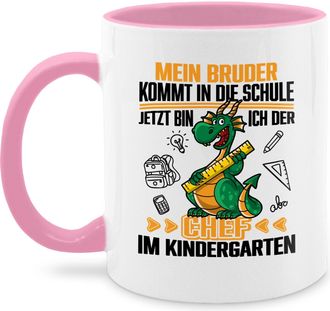 Shirtracer Tasse Tassen 325ml - Hallo - Mein Bruder kommt in die Schule! Jetzt bin ich der Chef im Kindergarten - 325 ml - Rosa - geschenk zum kita start kinderg