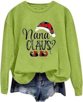 Generic 2026 Sweat &agrave; capuche &agrave; manches longues et col rond pour femme Imprim&eacute; de No&euml;l, Vert, 3XL