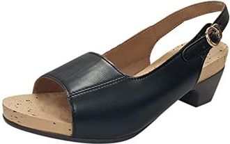 Generic Fccrian Sandales noires &agrave; talon bloc - Sandales &agrave; bouche de poisson - Sandales confortables &agrave; boucle - Sandales en cuir respirant - Sandales l&eacute;g&egrave;res &agrave;