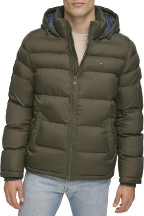 Tommy Hilfiger Herren Daunenjacke mit Kapuze (Standard und Big & Tall) Daunenalternative Oberbekleidung, Oliv/Blatt für Mich (Leaf It to Me), XL