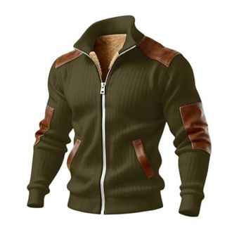 Generic Veste tricot&eacute;e &agrave; fermeture &eacute;clair - Manteau &eacute;pais d&eacute;contract&eacute; pour un usage quotidien - Confortable et chaud - Col montant, Vert, XXL