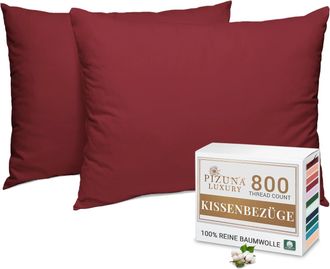 Pizuna Luxuri&ouml;ser Soft-Satin 2er Pack Kissenbezug 70 x 90 cm Rio Rot, 800 Fadenzahl Baumwolle Kissenbez&uuml;ge, 100% Langstapel Baumwolle Nur Kissenbezug (Rio Ro