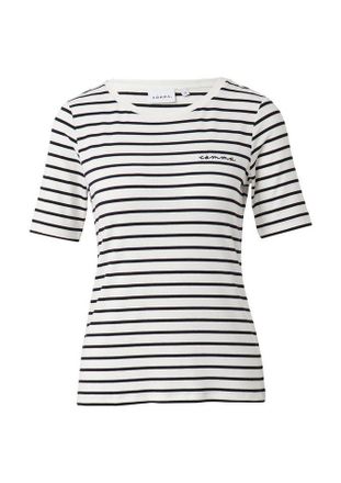 Comma Kurzarmshirt T-Shirt Gestreiftes T-Shirt im Slim Fit mit Logo-Stickerei