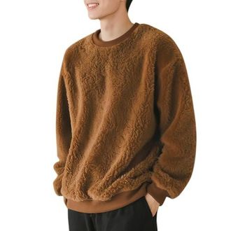 Generic Chandail moelleux en polaire &agrave; manches longues et col rond pour homme, chemise de printemps &eacute;l&eacute;gante, douce, classique, basique, unie, tendance, ample