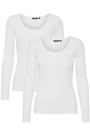 Oxmo OXIskat Damen 2er-Pack Longsleeves Langarmshirts Shirts Basic mit Rundhals Baumwollmischung elastisch Mulitpack Slim fit, Größe:XXL, Farbe:White/White