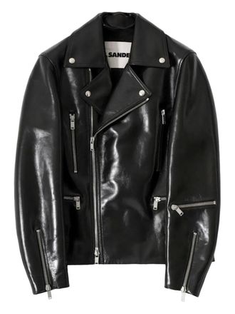 Jil Sander veste de moto en cuir - Noir