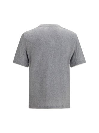 Brunello Cucinelli Ribbed Crew Neck Cotton T-Shirt - Gray