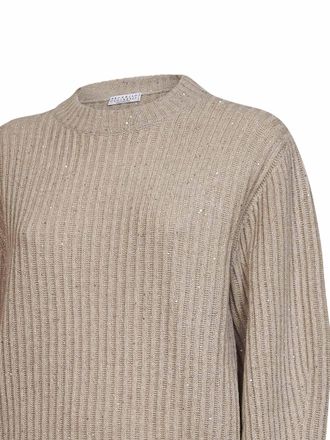 Brunello Cucinelli Ribbed Cashmere Crewneck Sweater - Beige