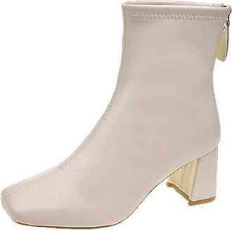 Generic Bottines pour femme Automne et Hiver Simple Couleur unie Mode Confortable Bout carr&eacute; Talon carr&eacute; Fermeture &eacute;clair dans le dos Bottines et bottes pour 