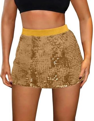 Generico Jupe sexy &eacute;l&eacute;gante festive &agrave; paillettes pour femme, id&eacute;ale pour carnaval, f&ecirc;te, Nouvel An, bal, or, Taille Unique