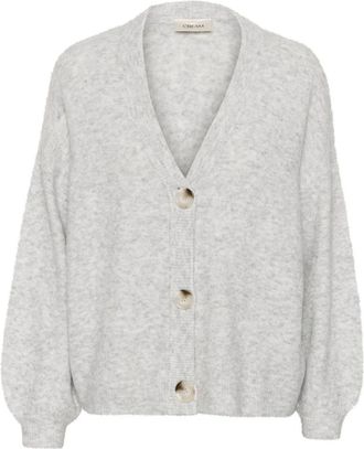 Cream Femme, Pulls, Gris, Taille: 38 FR Gilet Tricot Gris Chiné avec Manches Bouffantes