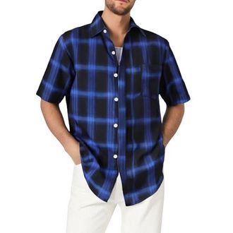 Generic Chemise &agrave; carreaux &agrave; manches courtes pour homme, chemise boutonn&eacute;e avec poche de poitrine, coupe d&eacute;contract&eacute;e, col standard, t-shirt de b&ucirc;cheron exten