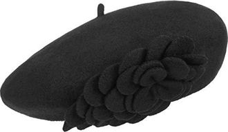 Lierys B&eacute;ret Basque en Laine Agris Flower Femme - Made in The EU dhiver Hiver Automne-Hiver - Taille Unique Noir