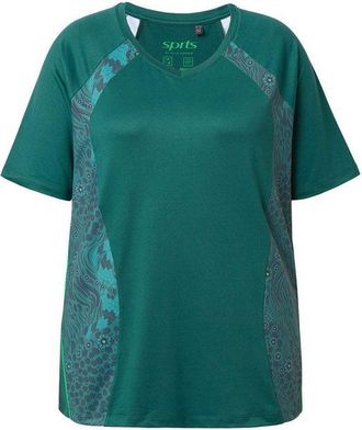 Ulla Popken T-Shirt Funktionsshirt Bl&uuml;ten/Leo V-Ausschnitt Halbarm