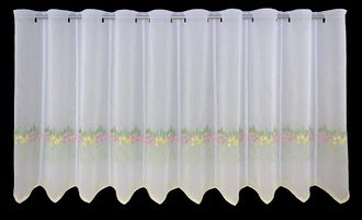 VHG Scheibengardine Blumenwiese 60 cm hoch wei&szlig; gr&uuml;n rosa gelb - Wunschbreite frei w&auml;hlbar durch gekaufte Menge in 15,5 cm Schritten - Meterware