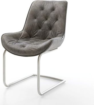 DELIFE Freischwinger Taimi-Flex Mikrofaser Grau Antik Freischwinger rund Edelstahl, Esszimmerstühle