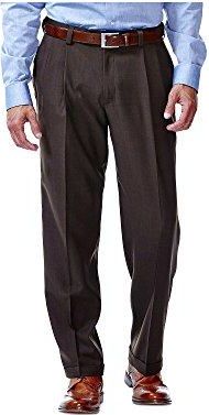 Haggar Mens Repreve Stria Gab Pleat Front Dress Pant,Brown Stria,36x32