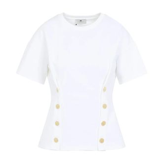 Elisabetta Franchi Femme, Blouses et Chemises, Blanc, Taille: 36 FR T-shirt &agrave; boutons dor&eacute;s