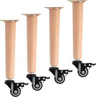 Generic WWERTYY 4-teilige Möbelbeine aus Massivholz mit Rollen und Bremse, Ersatzbeine für Tisch, Couch, Schreibtisch, Bett, Sofabeine aus Buchenholz, gerade,