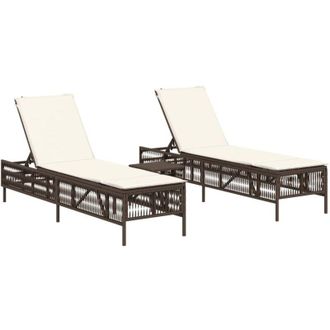 vidaXL Vidaxl - Chaises longues lot de 2 avec table marron r&eacute;sine tress&eacute;e