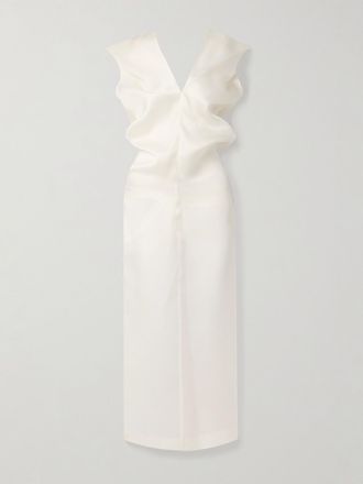 Khaite Ima Midikleid Aus Seidengazar Mit Raffungen - Wei&szlig;