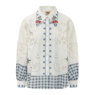 Farm Rio Farm Rio, Femme, Blouses et Chemises, Blanc, Taille: 38 FR Flowers Richelieu Shirt