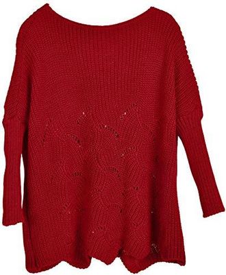 styleBREAKER &eacute;l&eacute;gant Pullover tricot&eacute; Oversize avec Motif ajour&eacute;, Manches Longues et col Bateau, Poncho, Taille Unique 08010066, Couleur:Rouille