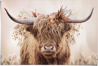 Reinders Poster, Highlander in Blumen, Wohnzimmer, Poster, Wanddeko, Room Decor, 150 gr. gl&auml;nzend Bilderdruckpapier, Beige, 61 x 91,5