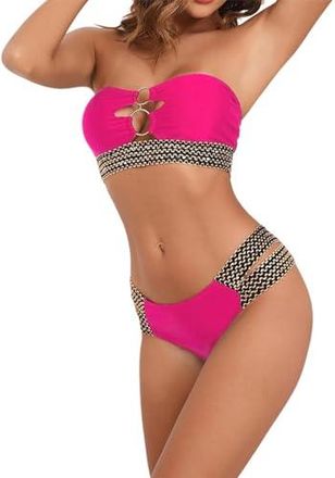 Generic Bikini Sexy Femme Maillot de Bain Maillot de Bain Femme, Haut &agrave; Double Anneau, Bikini Deux Pi&egrave;ces Sexy avec &Eacute;lastique et Bord Dor&eacute;