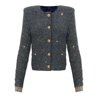 Balmain Femme, Pulls, Bleu, Taille: 38 FR Cardigan &agrave; Sequins