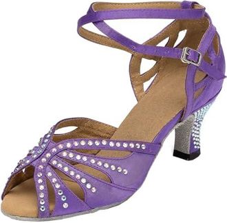 Minitoo Sandales latines pour femme - Avec sangle de cheville - Pour le sport, la danse, le bal de fin dannée, L162 Violet Talon 6 cm, 41.5 EU