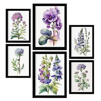 Nacnic Violet Affiches. Illustrations Nature et Botanique en Couleur avec des Th&egrave;mes Floraux sur des Arri&egrave;re-plans Blancs Purs. Design dint&eacute;rieur et d&eacute;corati