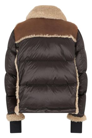 Moncler Mens Short Down Jacket Brown Nappa & Shearling Calfskin Padded