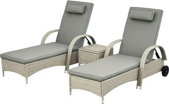 OUTSUNNY Sonnenliege Gartenliege Tisch 3er-Set Gartenm&ouml;bel, Polyrattan+Metall Grau - Outsunny