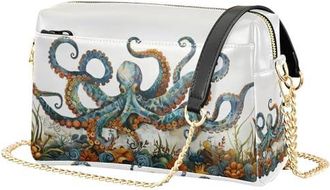 Mnsruu Sacs à bandoulière pour femme, sac à main en cuir de pieuvre aquarelle