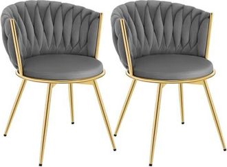 Woltu Chaises Salle &agrave; Manger Lot de 2, Chaises Pivotantes, en V&eacute;lours, Dossier Tiss&eacute;, Si&egrave;ge Rembourr&eacute;, Pieds en M&eacute;tal, pour Cuisine, Salon, Chambre, Gris Fo