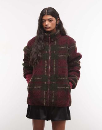 Hunter Elements Tartan Borg-Fleece-Jacke in Thistle-Braun