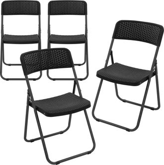 ECD Germany Klappstühle 4er Set, Rattan-Optik, Schwarz, Klappstuhl mit Metallrahmen, platzsparend, belastbar bis 200kg, Wetterfest, UV-beständig, Gartenstuhl klap