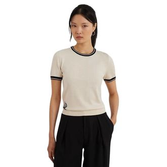 Ralph Lauren Pull &agrave; manches courtes en maille intarsia - Femme - Pulls - Beige - Taille: 38 FR