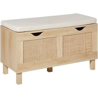 Beliani Banc de Rangement Boho en Bois dIng&eacute;nierie Fa&ccedil;ades Tress&eacute;es Bois Clair Washington