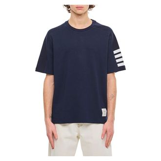 Thom Browne Homme, Tops, Bleu, Taille: L T-shirt &agrave; manches courtes avec rayures 4-Bar