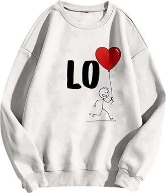 Generic Sweat-shirt unisexe amusant imprim&eacute; amour ensemble &agrave; manches longues d&eacute;contract&eacute; col rond pour femme, blanc, 3XL