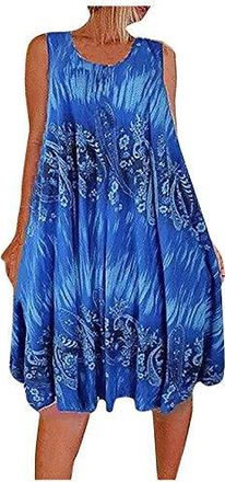 Generic Robe boh&egrave;me 2026 pour femme, imprim&eacute; tie-dye, sans manches, pour femme, bleu, XXL