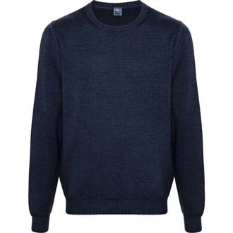Fedeli Merino-Woll-Jersey mit Rundhalsausschnitt - - Knitwear - Herren - Blau - M