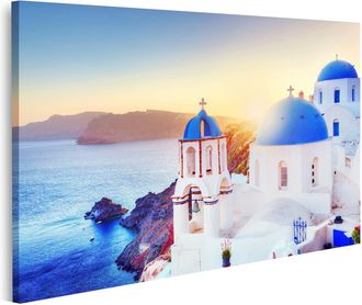 Islandburner Bild auf Leinwand Oia Stadt Auf Santorini Griechenland Bei Sonnenuntergang Wandbild Poster Bilder 100x57cm