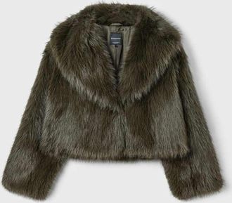 Stradivarius Jacke mit Kunstpelz-Schalkragen in Khaki-Gr&uuml;n